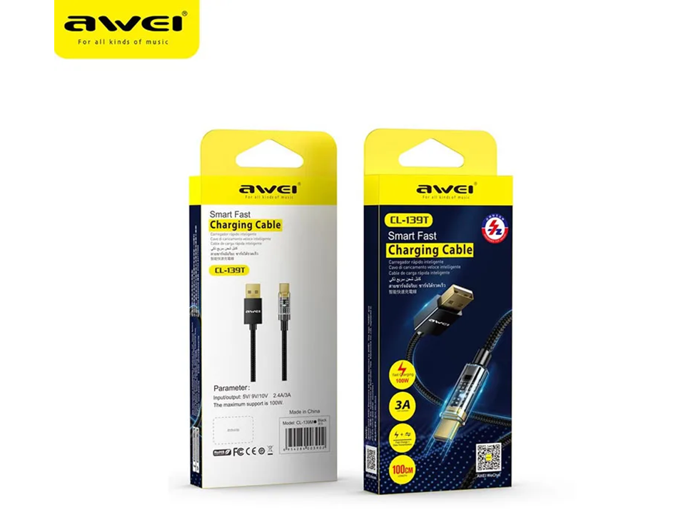 AWEI CL-139 3A TIPO-C CABLE DE CARGA SÚPER RÁPIDA - 8A